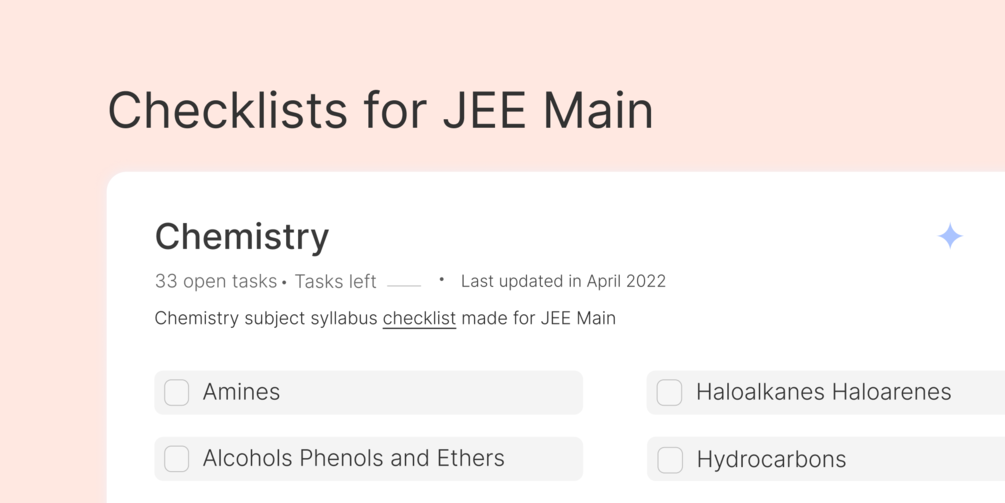 Chemistry syllabus checklist for JEE Main