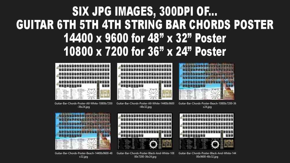 Six JPG Images Of 6th 5th 4th String Bar Chords Poster