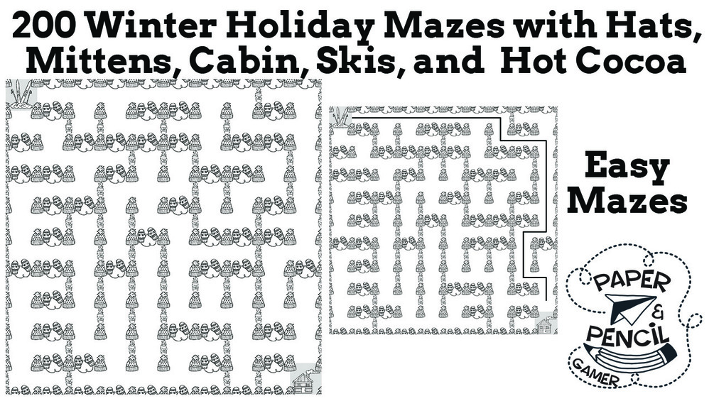 200 Winter Holiday Mazes with Hats, Mittens, Cabin, Skis, and Hot Cocoa