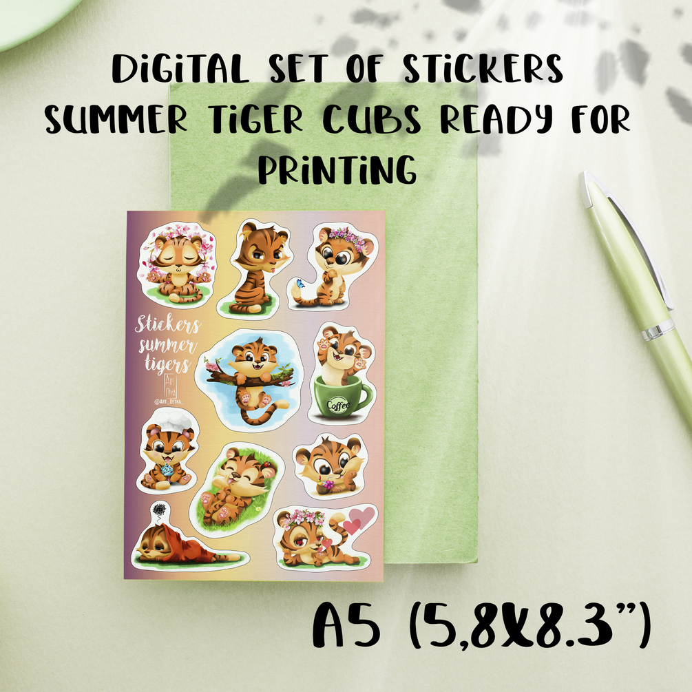 Digital. Stickers summer tigers A5+ (5,8x8.3")