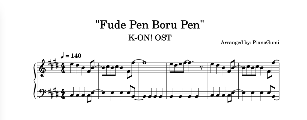 [full] K-ON! - "Fude Pen Boru Pen" - Piano Sheet Music