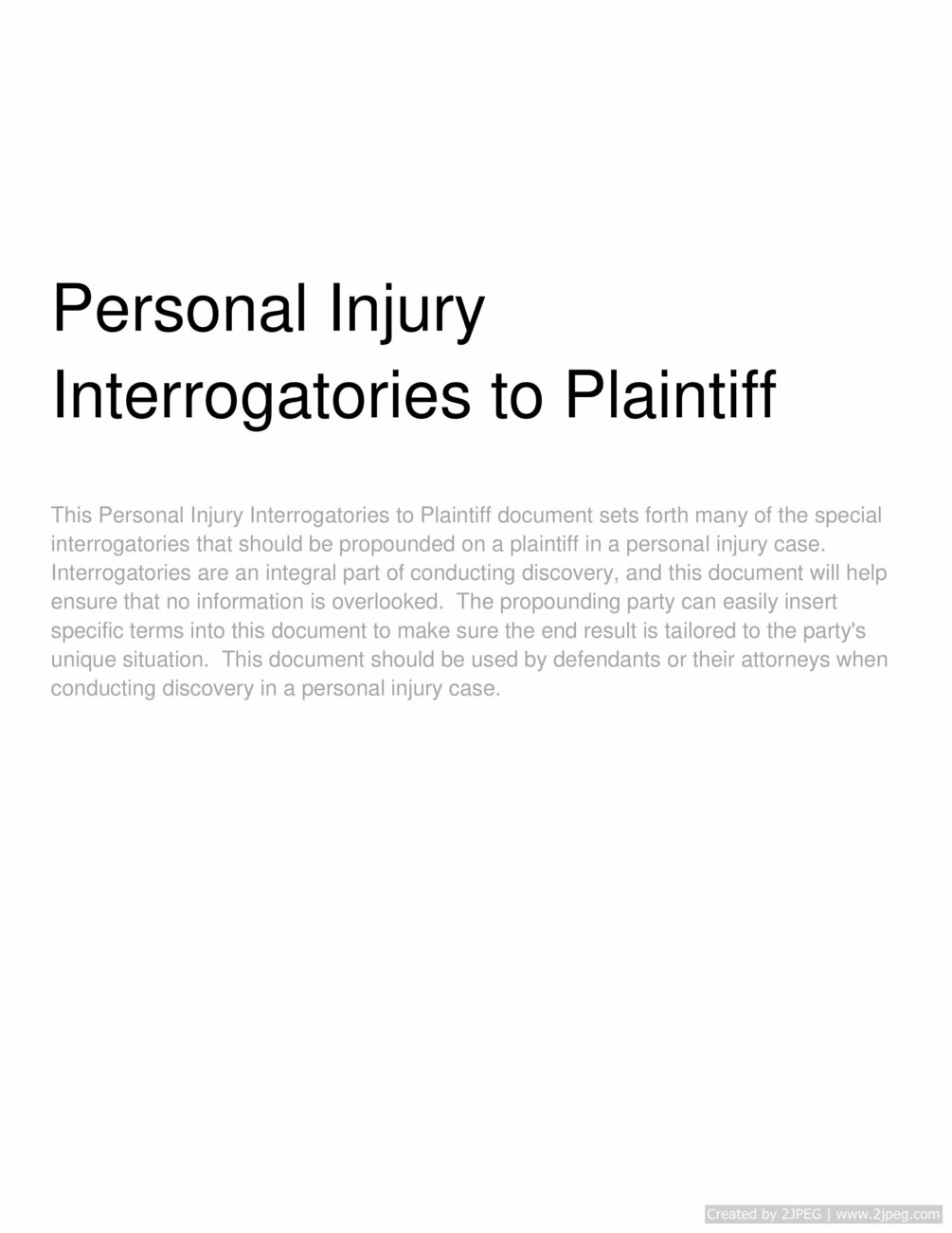 Personal Injury Interrogatories to Plaintiff