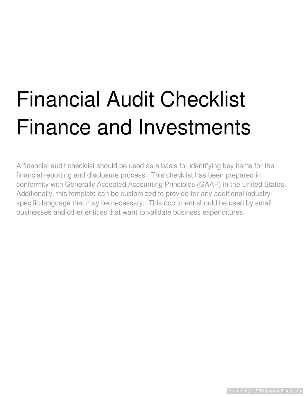 Financial Audit Checklist Finance and Investments