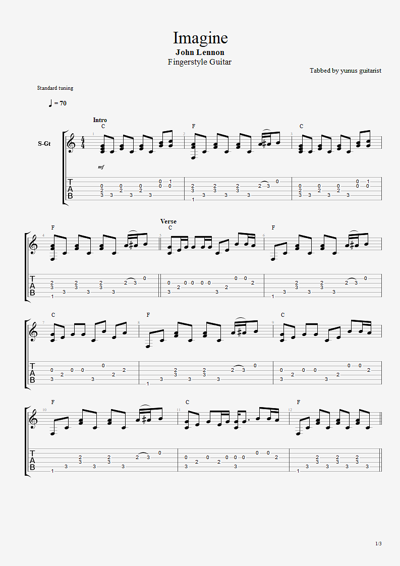 TAB - Imagine - John Lennon