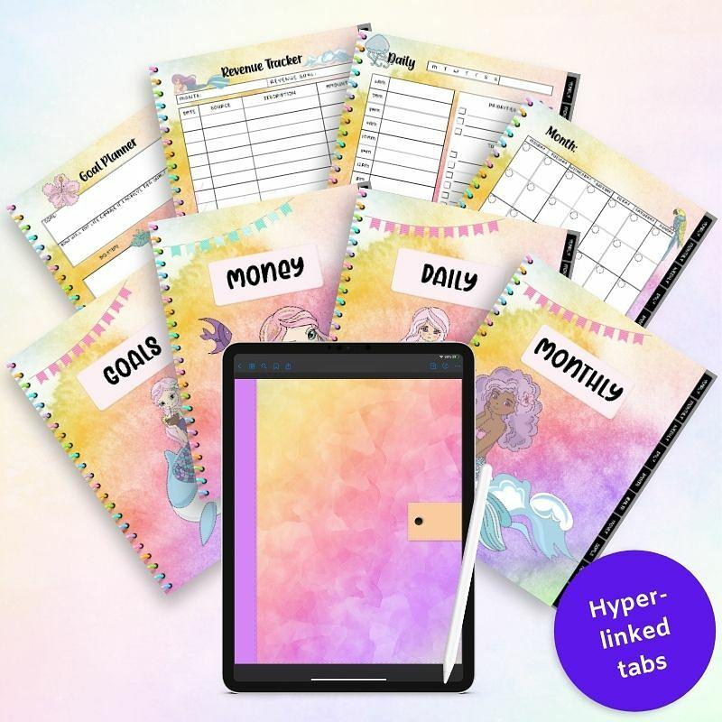 Rainbow Mermaids Digital Planner (undated) with Bonus Stickers