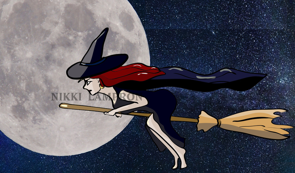 Witch riding broom