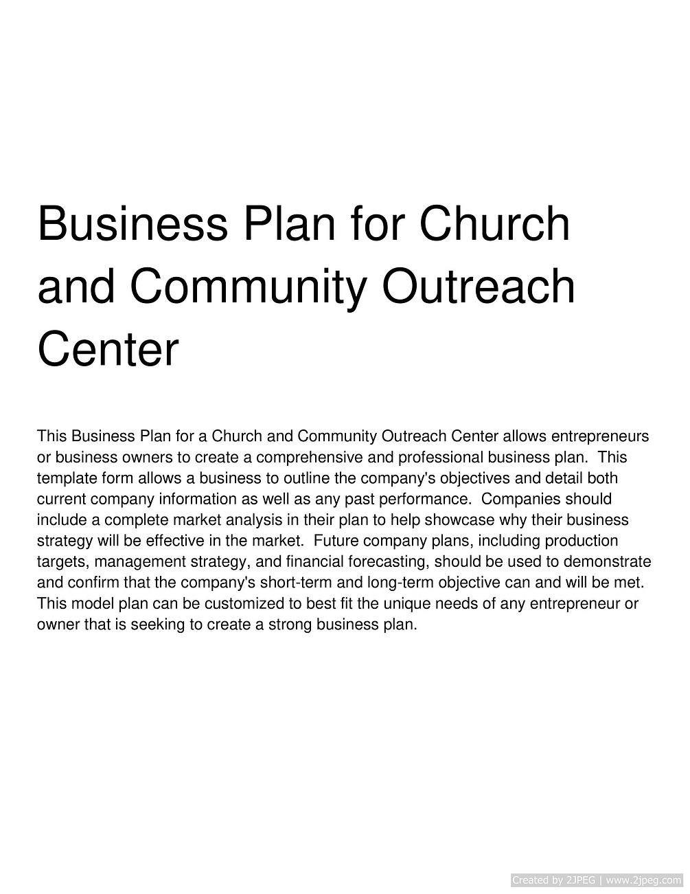 Business Plan for Church and Community Outreach Center