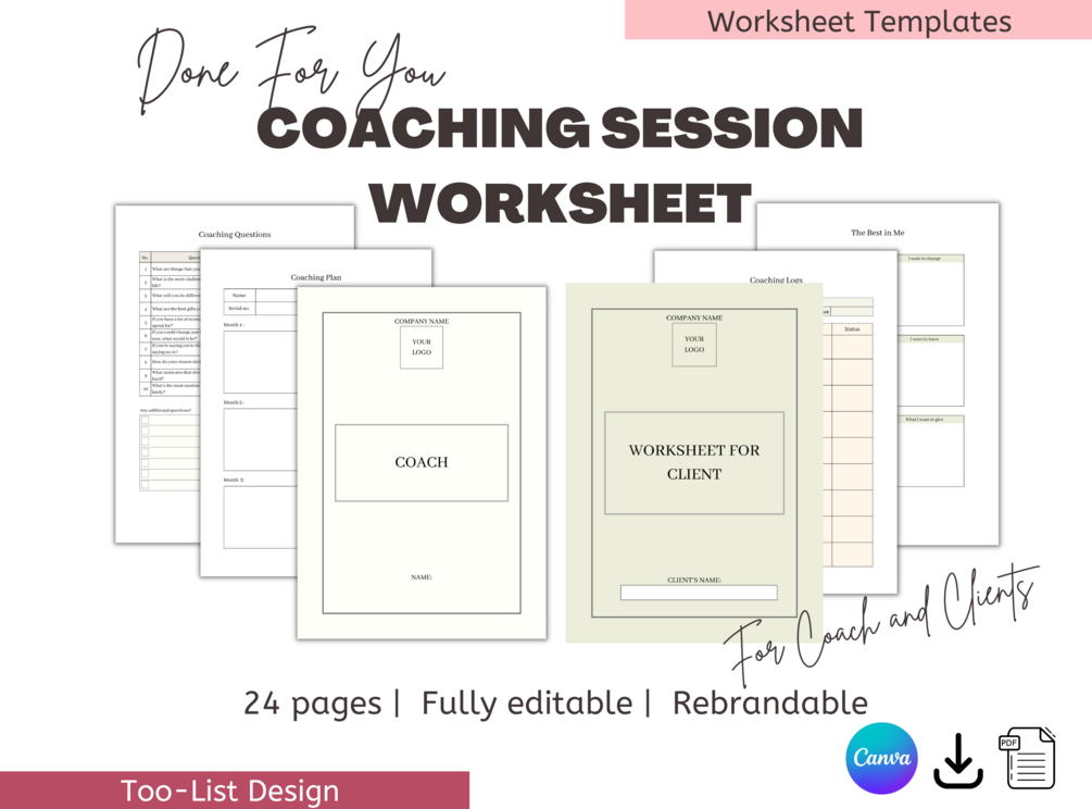 Coach and Client Worksheets - Fully Editable