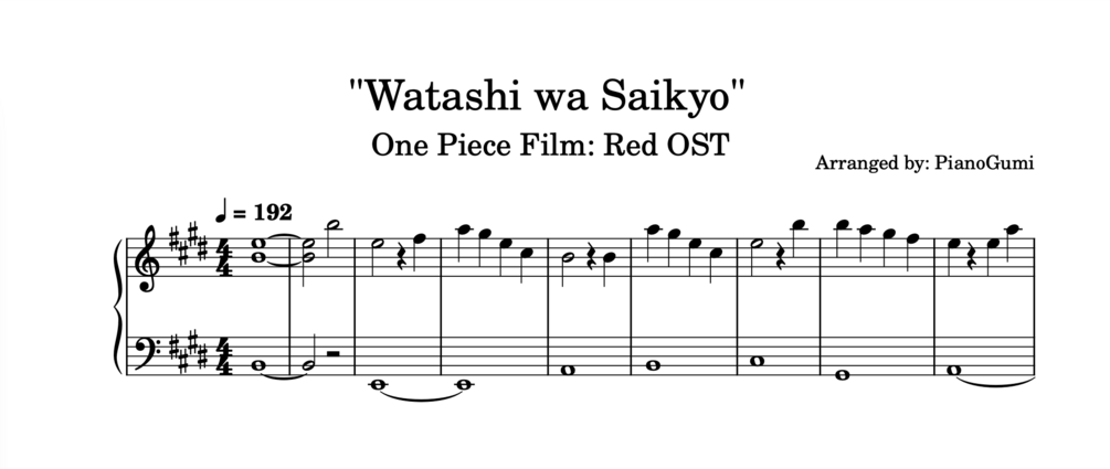 [full] One Piece Film: Red - "Watashi wa Saikyo" / Ado - EASY Piano ...