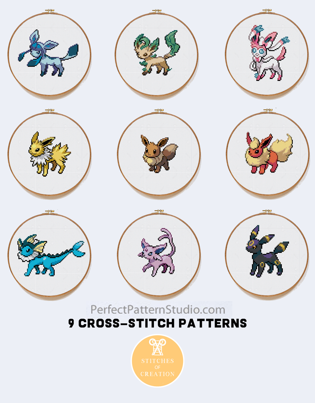 Eevee Evolution Cross Stitch Pattern Pattern Pack