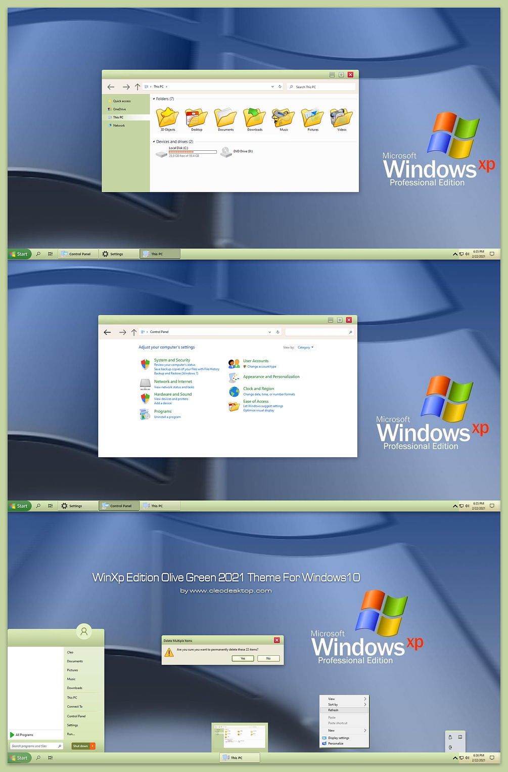 WinXp Edition Olive Green 2021 Theme For Windows 10