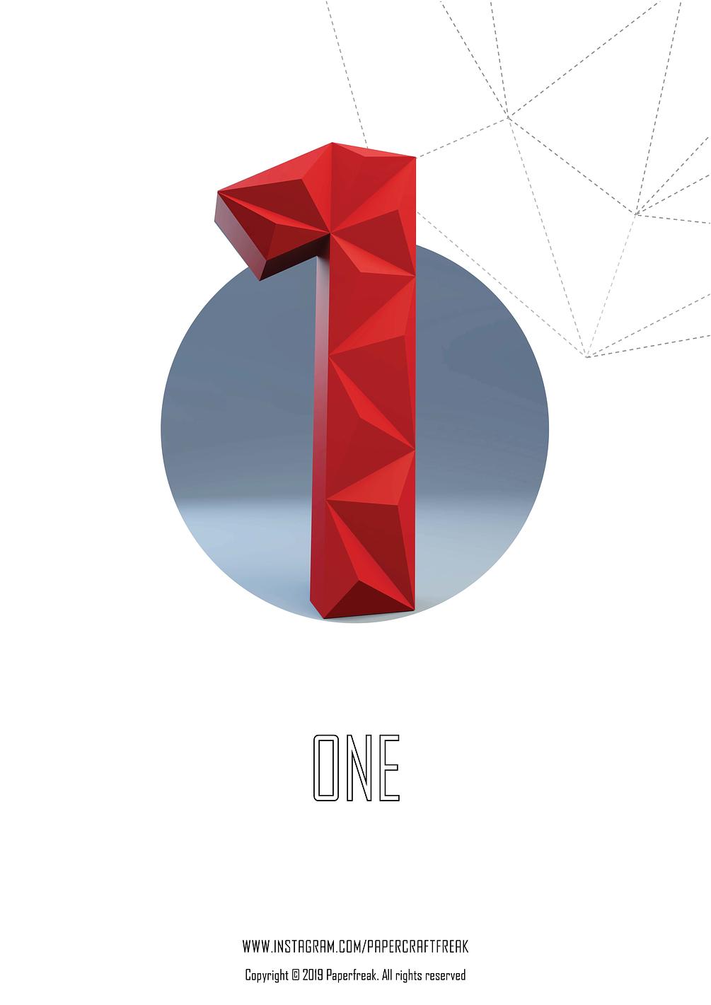 Papercraft 3D ONE number Decor for birthday party pepakura