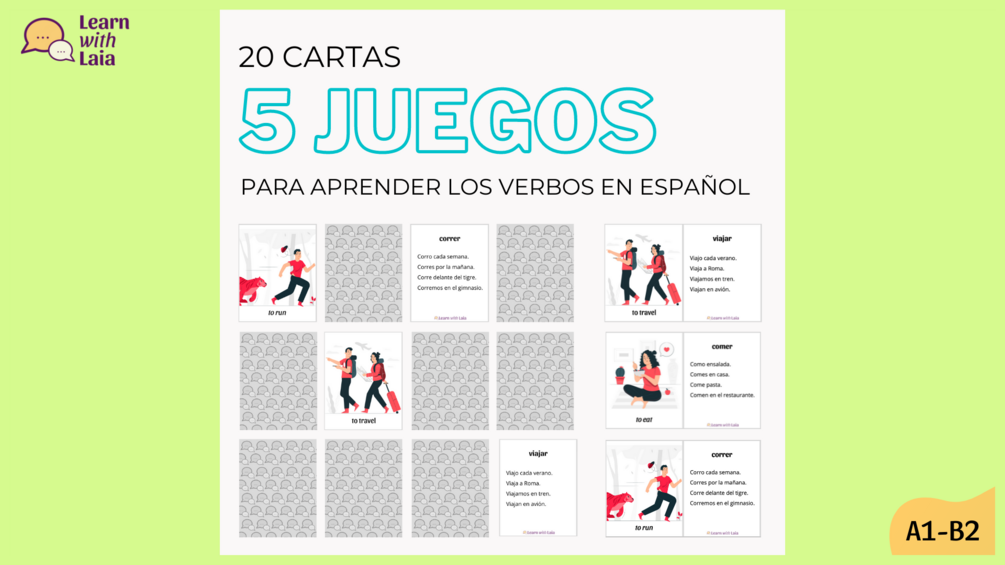 [Muestra gratuita] 20 cartas y 5 juegos para aprender los verbos en español