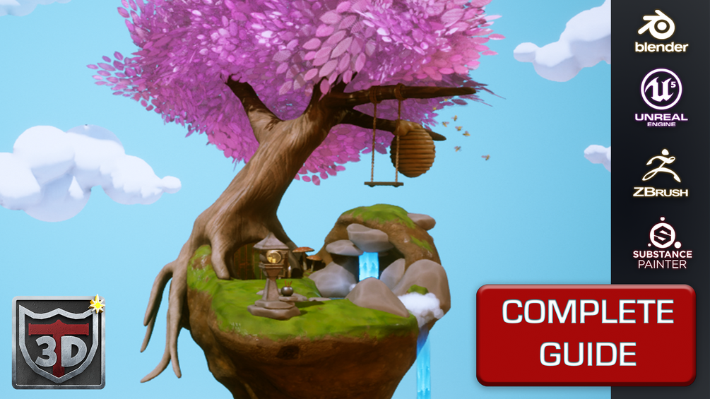 Stylized Tranquil Cherry Tree Scene Environment Blend File