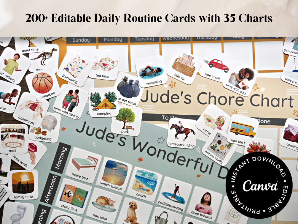Editable Daily Routine Cards & Charts | Kids Daily Chore Chart | Visual ...