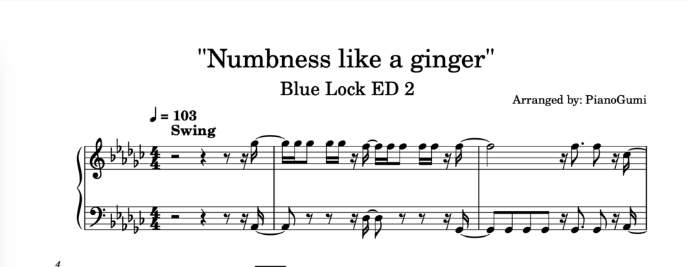 Blue Lock ED 2 - "Numbness like a ginger" - EASY Piano Sheet Music