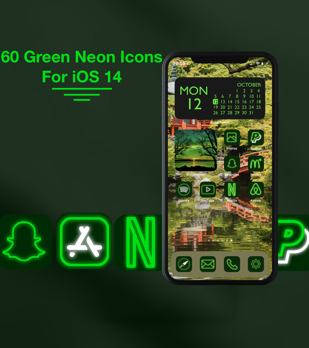 60 Green Neon | iPhone iOS 14 App Icons Neon App Icons | iPad iOS14 ...