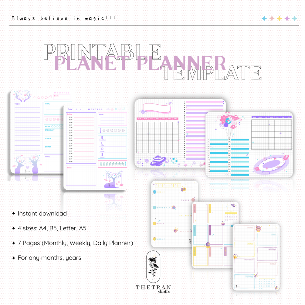 Planet Planner Set Template | Printable Digital Instant Download A4 A5 ...