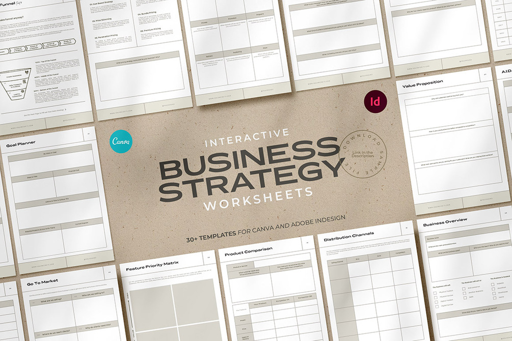 Interactive Business Strategy Worksheet Bundle
