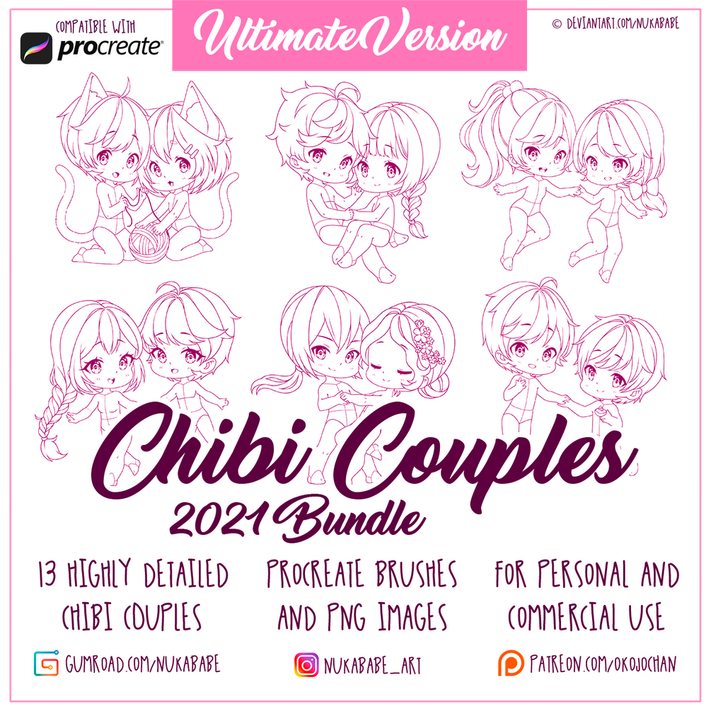 BIG Pack of Couple Chibi Bases 2021 - Procreate and PNG