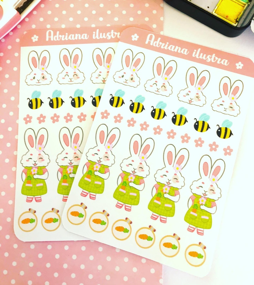Kawaii bunny planner sticker sheet, Rosita bunny sticker