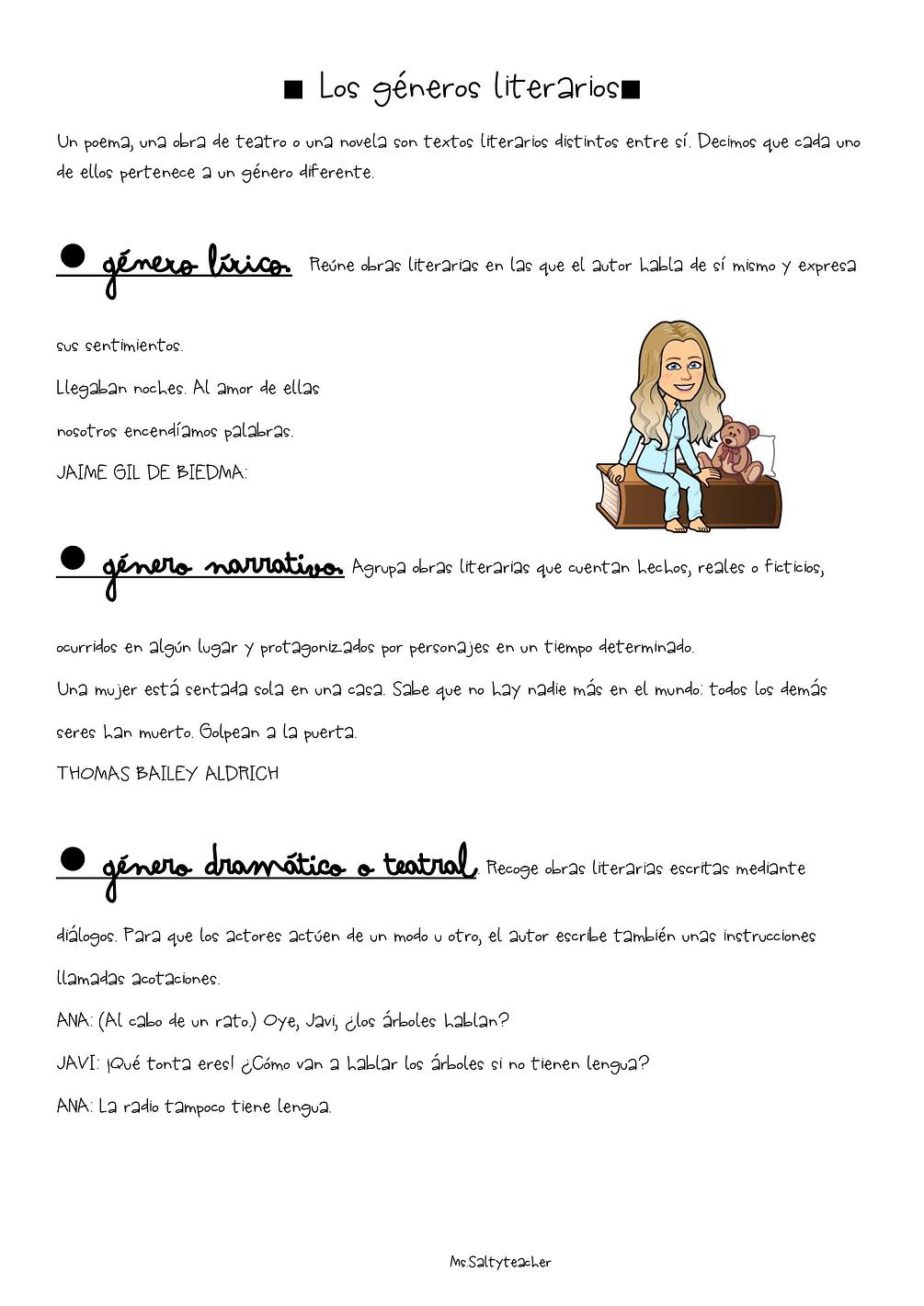 Géneros literarios: teoría + actividades