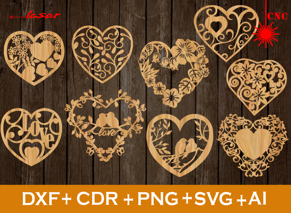 Set de 9 coeur Svg, Heart Svg, Valentine Svg, Love Svg, Hearts DXF file ...