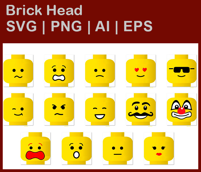 14 Brick head SVG PNG AI EPS funny cissors smiley clown lens moustache ...