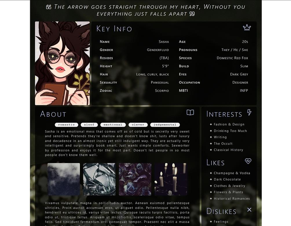 Toyhouse Contained Composed Character Profile HTML