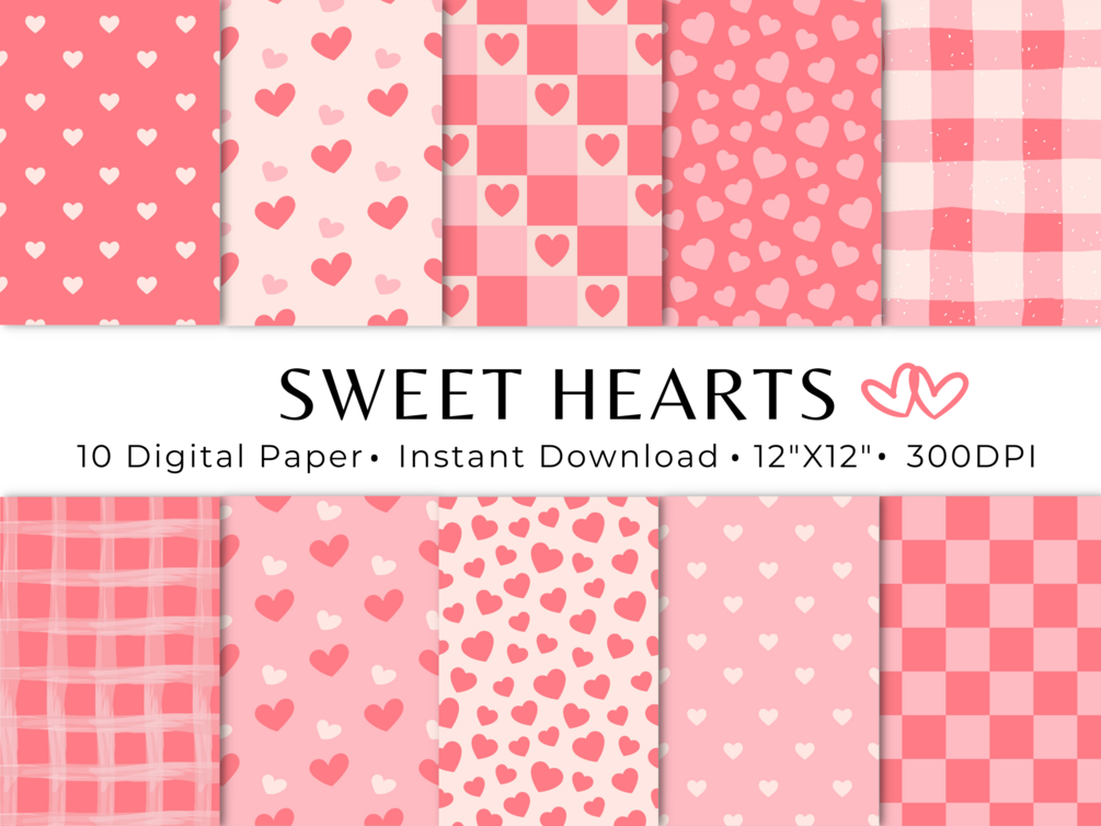 SWEET HEARTS Digital Paper Pack, Seamless Hearts Pattern, Scrapbook ...