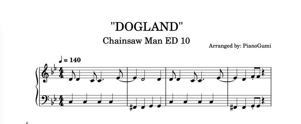 Chainsaw Man ED 10 - "DOGLAND" - EASY Piano Sheet Music