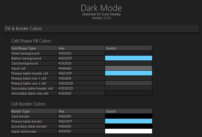 Dark Mode Stylesheet for Excel