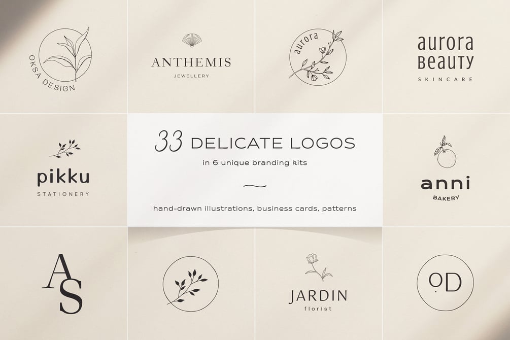 33 delicate logos | 6 brand kits