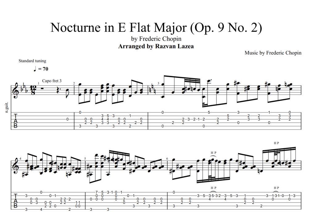 Chopin - Nocturne in E Flat Major - Guitar TABS (PDF and GuitarPro)