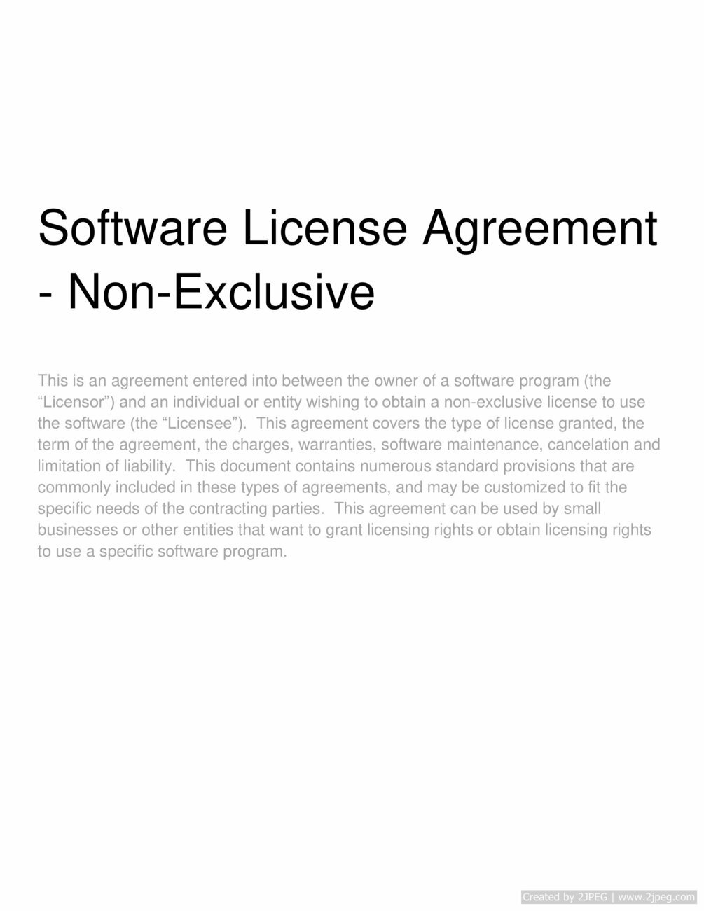 Software License Agreement - Non-Exclusive