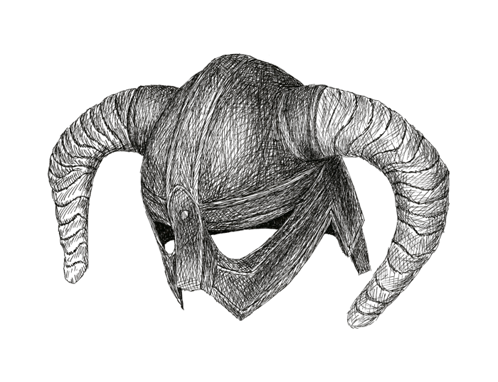 Skyrim helmet pen drawing art print