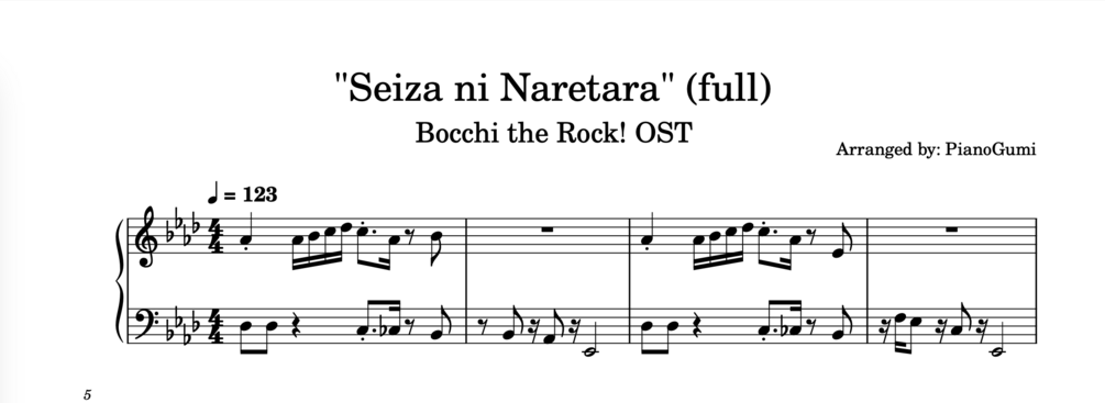 [full] Bocchi the Rock! OST (ep 12) - "Seiza ni naratara" - EASY Piano ...