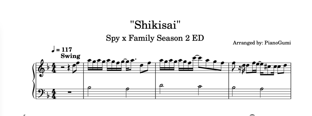 Spy x Family Season 2 ED - "Shikisai" - EASY Piano Sheet Music