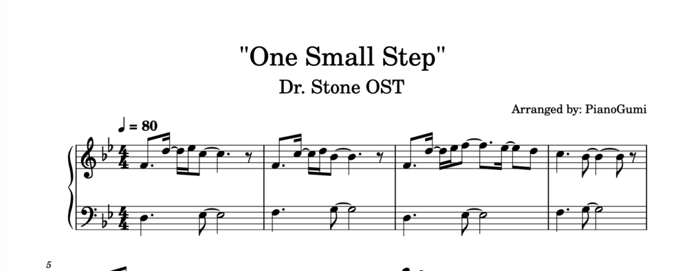 Dr. Stone OST - "One Small Step" - Piano Sheet Music