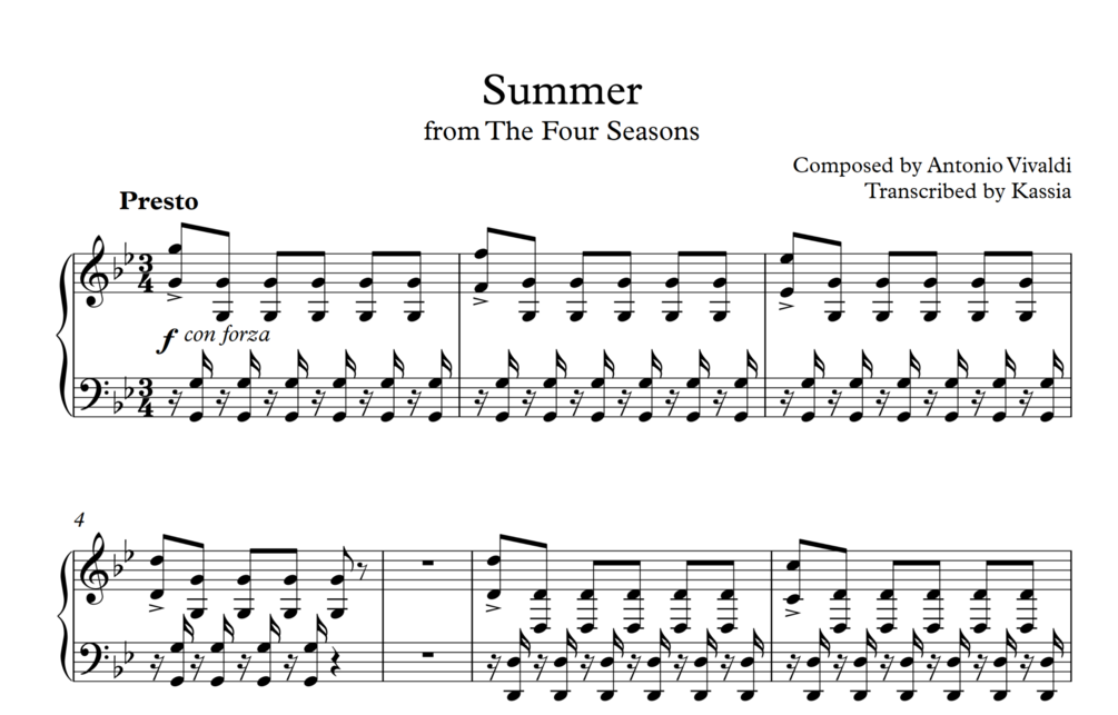 Vivaldi - Summer 3rd Movement (Presto) (Piano Solo Sheet Music) (Transc ...