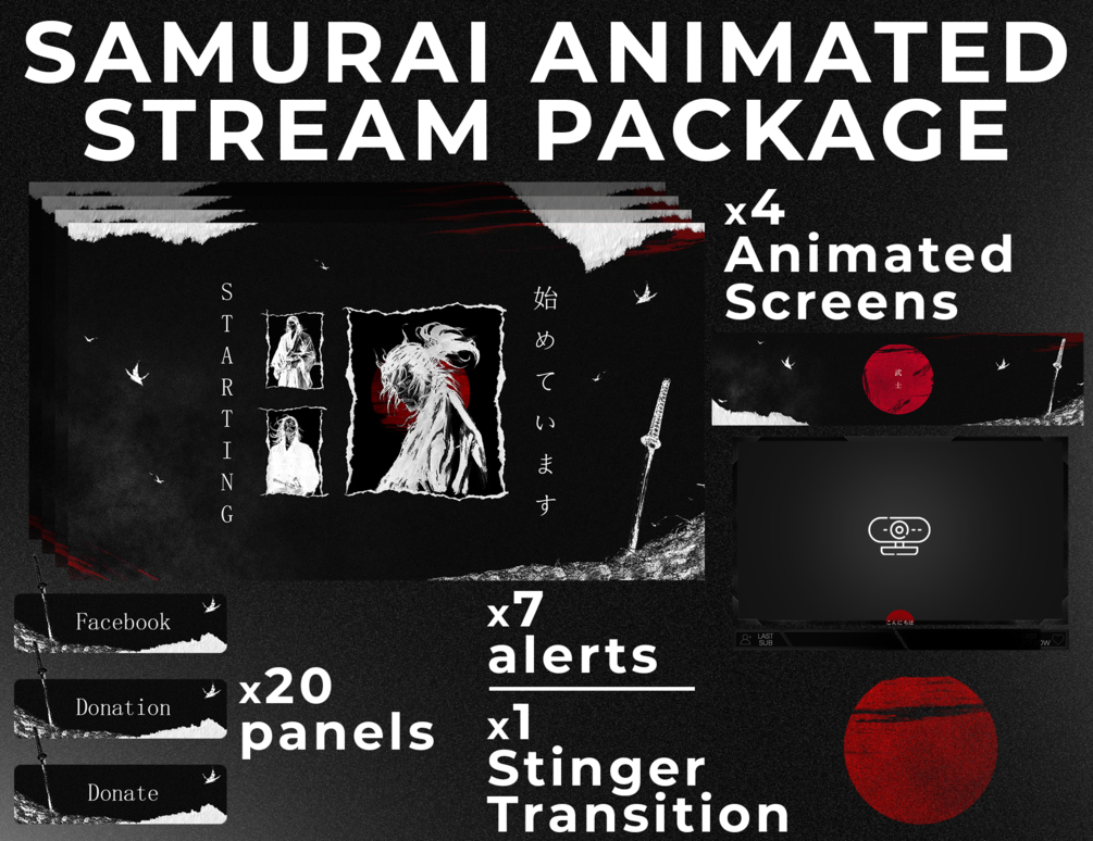 Anime Samurai Animated Stream Overlay Package | Twitch YouTube ...