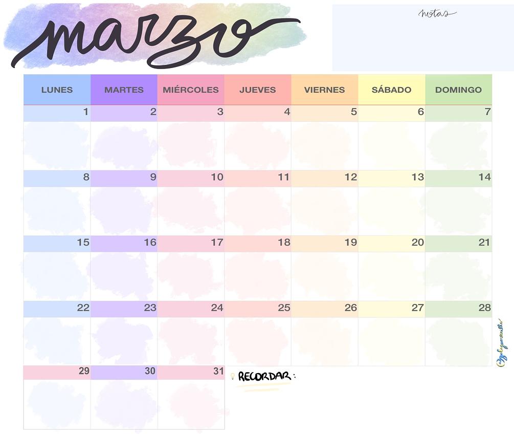 CALENDARIO MARZO “ARCOÍRIS”