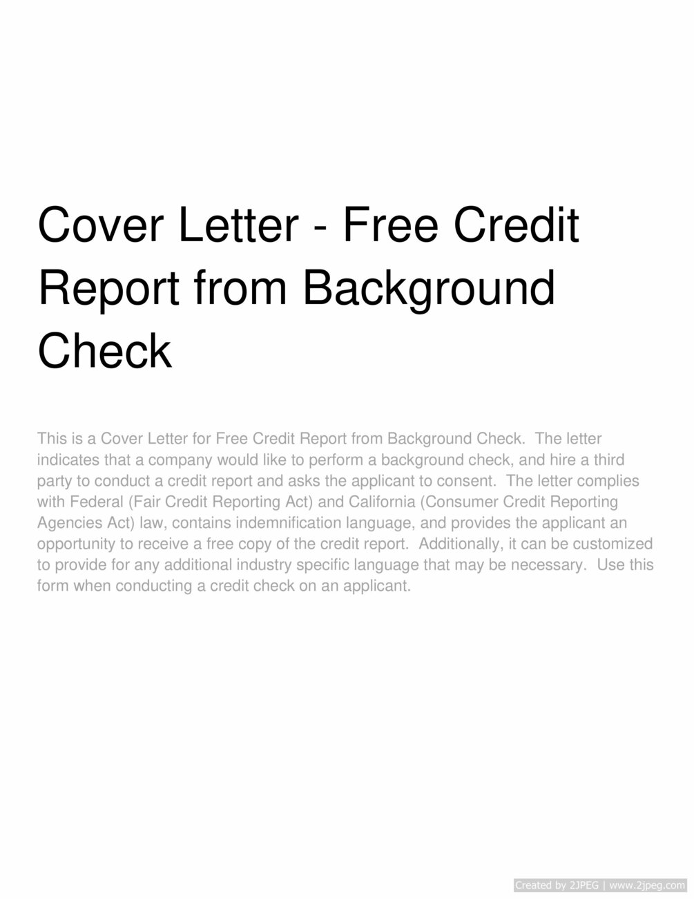 Cover Letter - Free Credit Report from Background Check