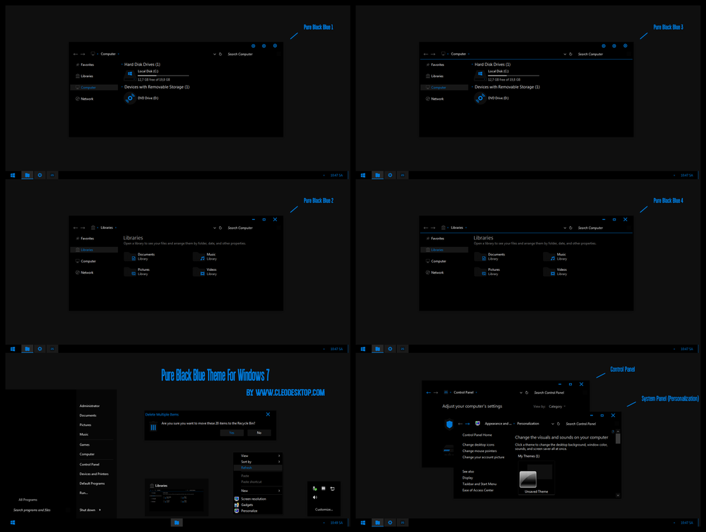 Pure Black BLUE Theme For Windows 7