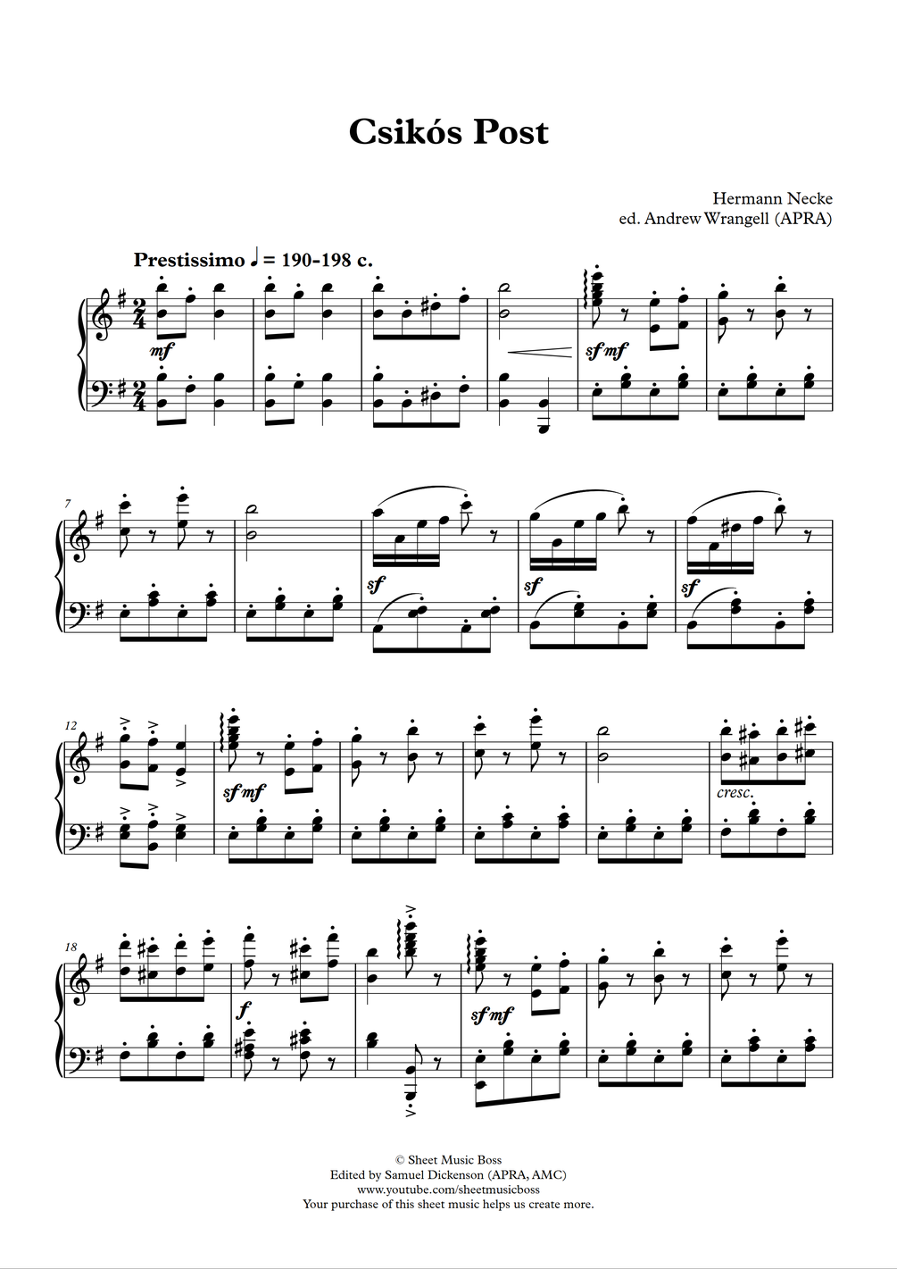 Hermann Necke - Csikós Post (Solo Piano Sheet Music PDF, MIDI, and MP3)