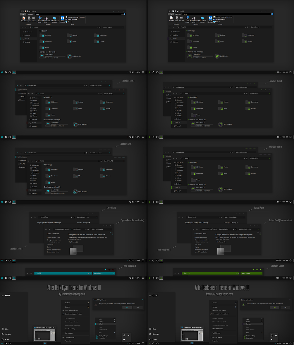 After Dark Cyan And Green Theme For Windows 10
