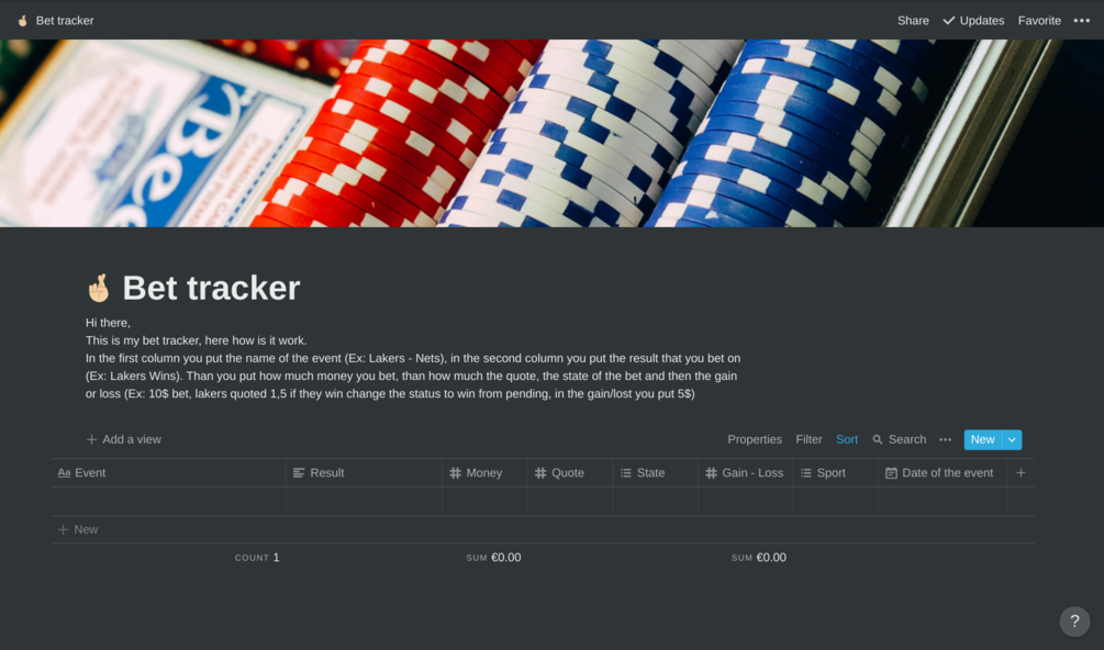 Bet tracker template - Notion