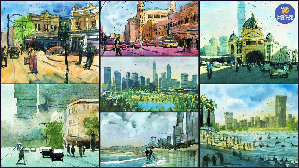 Simple Watercolor Streetscapes and Urban Landscapes
