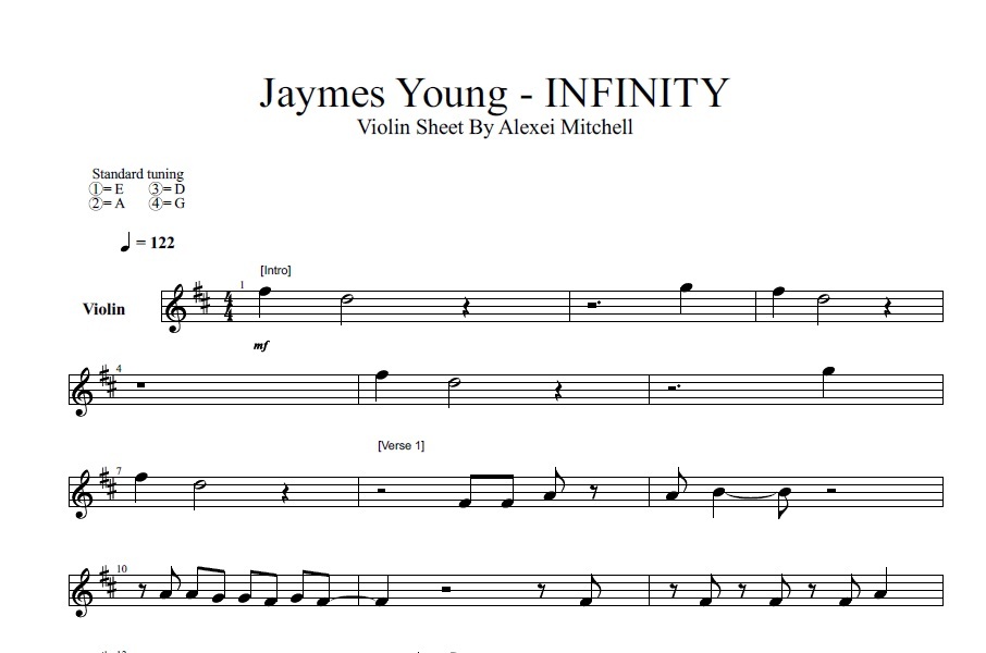 Jaymes Young - Infinity Violin Sheet