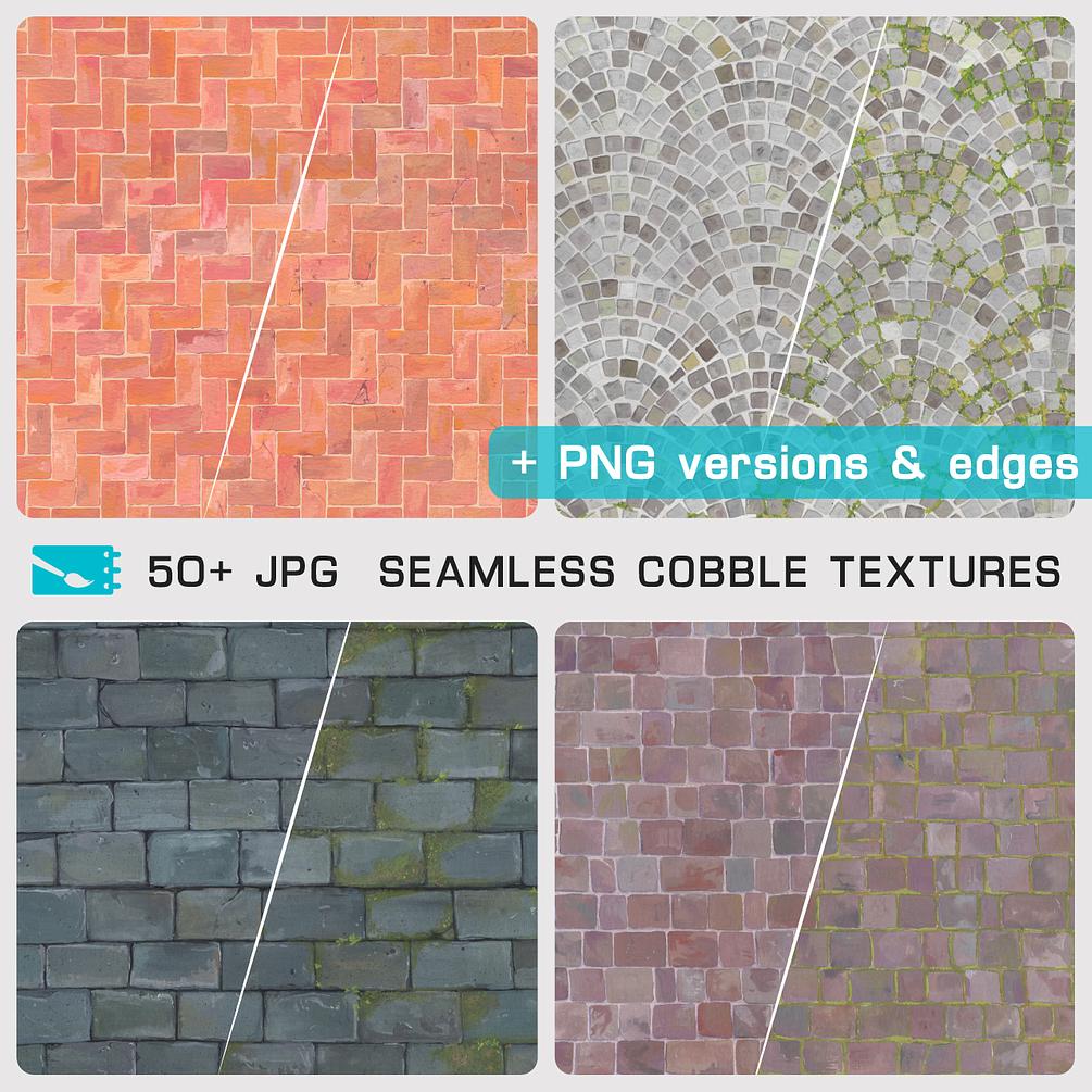 SEAMLESS COBBLE TEXTURES - Traditional painting pack - 50+ JPG & FREE ...